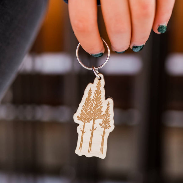 The Montana Scene - Rustic Three Trees Wooden Keychain – Woodfire Candle Co